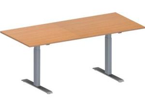 4251898815269 - Genius Konferenztisch MODENA FLEX Rechteck T-Fuß Rechteckrohr B 1800 x T 800 x H 650-850 mm Buche weißaluminium RAL 9006