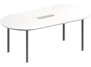 4251898815788 - Genius Konferenztisch MODENA FLEX 6-fach Anschluss Oval 4-Fuß Rundrohr B 2000 x T 1000 x H 720-840 mm weiß weißalu