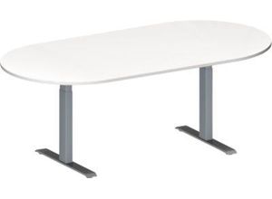 4251898818154 - Genius Konferenztisch MODENA FLEX Oval T-Fuß Rechteckrohr B 2000 x T 1000 x H 650-850 mm weiß weißaluminium RAL 9006