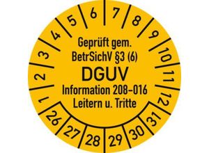 4060081073733 - moedel Prüfplaketten Geprüft BetrSichV DGUV 2026–2031 Folie Ø 30 mm 10 Stück Bogen einfache Anwendung