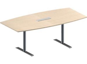4251898817485 - Genius Konferenztisch MODENA FLEX mit Tischanschlussfeld Boot T-Fuß Rundrohr B 2000 x H 650-850 mm Ahorn weißaluminium RAL 9006