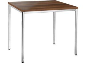8697837510653 - Konferenztisch bis 4 Personen Quadrat 4-Fuß Quadratrohr B 800 x T 800 x H 720 mm Walnuss chromsilber