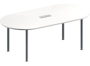 4251898815771 - Genius Konferenztisch MODENA FLEX 3-fach Anschluss Oval 4-Fuß Rundrohr B 2000 x T 1000 x H 720-840 mm weiß weißalu