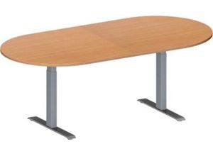 4251898818093 - Genius Konferenztisch MODENA FLEX Oval T-Fuß Rechteckrohr B 2000 x T 1000 x H 650-850 mm Buche weißaluminium RAL 9006