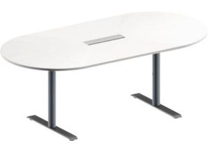 4251898817423 - Genius Konferenztisch MODENA FLEX 6-fach Anschluss Oval T-Fuß Rundrohr B 2000 x T 1000 x H 650-850 mm weiß weißalu