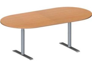 4251898817348 - Genius Konferenztisch MODENA FLEX Oval T-Fuß Rundrohr B 2000 x T 1000 x H 650-850 mm Buche weißaluminium RAL 9006
