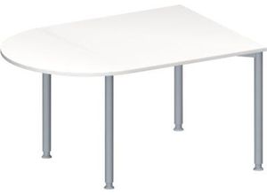 4251898814439 - Genius Konferenztisch MODENA FLEX Halbkreis 4-Fuß Rundrohr B 1400 x T 1000 x H 720-840 mm weiß weißaluminium RAL 9006