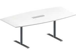 4251898817577 - Genius Konferenztisch MODENA FLEX mit Tischanschlussfeld Boot T-Fuß Rundrohr B 2000 x H 650-850 mm weiß weißaluminium RAL 9006