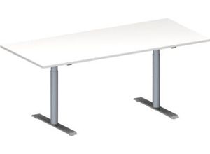 4251898814934 - Genius Konferenztisch MODENA FLEX Rechteck T-Fuß Rundrohr B 1800 x T 800 x H 650-850 mm weiß weißaluminium RAL 9006