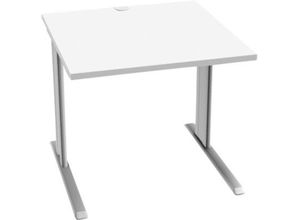 4250510837177 - Pure Schreibtisch PLANOVA BASIC Quadrat C-Fuß B 800 x T 800 x H 717 mm weiß weißaluminium + Kabelkanal