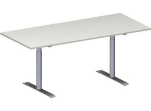 4251898814897 - Genius Konferenztisch MODENA FLEX Rechteck T-Fuß Rundrohr B 1800 x T 800 x H 650-850 mm lichtgrau weißaluminium RAL 9006
