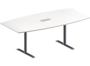 4251898817560 - Genius Konferenztisch MODENA FLEX mit Tischanschlussfeld Boot T-Fuß Rundrohr B 2000 x H 650-850 mm weiß weißaluminium RAL 9006