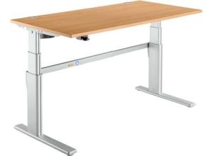 4250510871065 - Schreibtisch Komfort elektrisch höhenverstellbar Rechteck C-Fuß B 1600 x T 800 x H 655-1305 mm Buche weißaluminium RAL 9006