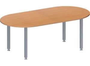 4251898816600 - Genius Konferenztisch MODENA FLEX Oval 4-Fuß Quadratrohr B 2000 x T 1000 x H 720-840 mm Buche weißaluminium RAL 9006