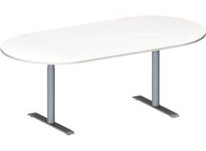 4251898817409 - Genius Konferenztisch MODENA FLEX Oval T-Fuß Rundrohr B 2000 x T 1000 x H 650-850 mm weiß weißaluminium RAL 9006
