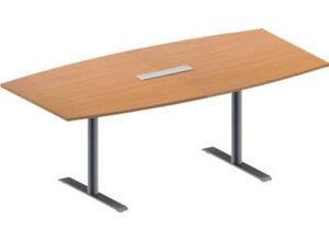 4251898817515 - Genius Konferenztisch MODENA FLEX mit Tischanschlussfeld Boot T-Fuß Rundrohr B 2000 x H 650-850 mm Buche weißaluminium RAL 9006