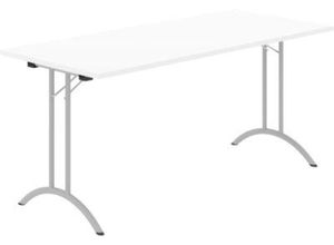 8697837516532 - Select Klapptisch Rechteck Doppel-T-Fußgestell Spezial-Klappbeschlag & Bodenausgleich B 1600 x T 700 x H 720 mm weiß alusilber
