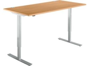 4250510859124 - Schäfer Shop Select Schreibtisch Start Off elektrisch höhenverstellbar Rechteck T-Fuß B 1600 x T 800 x H 755-1255 mm Buche weißaluminium