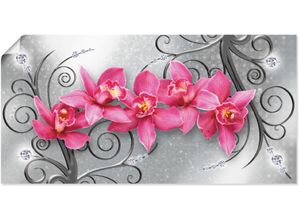 4062144594049 - Wandbild ARTLAND rosa Orchideen auf Ornamenten Bilder Gr B H 40 cm x 20 cm Poster Blumenbilder Querformat 1 St pink Kunstdrucke als Alubild Leinwandbild Wandaufkleber oder Poster in versch Größen