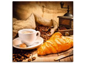 4055327783187 - Wandbild ARTLAND Kaffeetasse mit Croissant Bilder Gr B H 40 cm x 40 cm Leinwandbild Getränke quadratisch 1 St braun Bild Poster Bilder als Leinwandbild Wandaufkleber oder in versch Größen