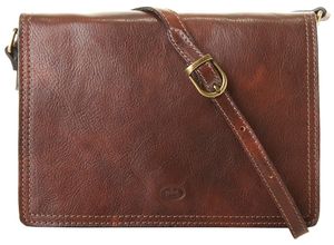4260405123544 - Umhängetasche PIKÉ Damen Gr B H T 25cm x 18cm x 9cm onesize braun Leder beschichtet glänzend Taschen echt Leder Made in Italy