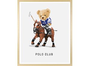 4067437131222 - Bild mit Rahmen QUEENCE Polo Club Teddy Bär auf Pferd farbe rahmen beige farbe bild(er) braun B30cm H40cm T15cm Acrylglas Holzrahmen Bilder