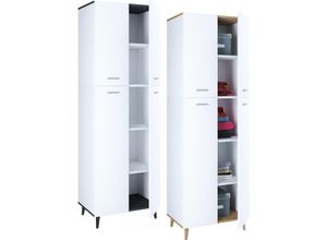 4051814410833 - Holz Kleiderschrank 5 Fächer Maße H 240 x B 70 x T 39 cm 4 Drehtüren Mehrzweckschrank - Landos
