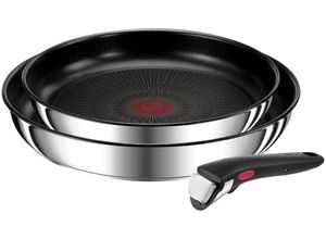 3168430336230 - Pfannen-Set TEFAL Ingenio Preference Pfannenset abnehmbarer Griff Antihaftversiegelung schwarz (edelstahl schwarz) Ø28cm Pfannen stapelbar platzsparend einfache Reinigung Induktion L97394