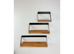 4067602251809 - Wandregal ANDAS Lemberg schwarz (natur schwarz) Regale B H T 30cm x 223cm x 20cm Breite 30cm Metall aus Metall mit Ablagefläche aus massiver Eiche B30cm H223cm T20cm