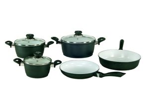 4006776073398 - Topf-Set Oslo Keramik (Set 8-tlg Fleischtopf 16 20 24 cm Schmorpfanne 28 cmBratpfanne 24 cm) Induktion grau|silberfarben|weiß