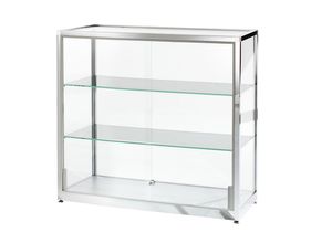 4260222860349 - Vitrine halbhoch Höhe 910 mm 2 Schiebetüren BxT 1000 x 400 mm Edelstahl-Optik kaiserkraft