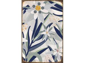 4049009927105 - Metallbild QUEENCE Floral Bilder Gr B H T 30 cm x 45 cm x 05 cm Metallbild Blumen Hochformat blau (blau grau) Metallbilder Blechschilder