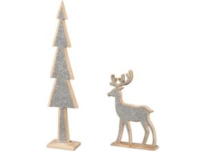 4064118357957 - Weihnachtsfigur CREATIV HOME Tannenbaum und Hirsch silber B145cm H69cm T7cm Dekofiguren