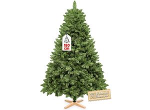 4054748035561 - VESKA Weihnachtsbaum künstlich 180cm - mit Holzständer Nordmanntanne Künstlicher Tannenbaum Naturgetreu dichte Zweige ohne LED