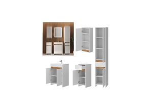 4066731415540 - Badmöbel-Set Lemgo Weiß Hochglanz Eiche 60 cm 5 Teile