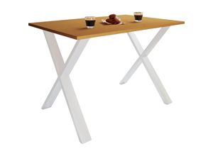 4051814402401 - Holzesstisch H 76 x B 140 x T 50 cm hochwertiges und massives Fußgestell Füße aus Eisen Küchentisch - Xona U