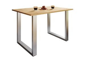4051814433283 - Holzesstisch H 76 x B 140 x T 80 cm hochwertiges und massives Fußgestell Füße aus Eisen Küchentisch - Xona U