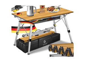 4255598355476 - KESSER® Campingtisch faltbar Klapptisch mit Aluminiumrahmen Aufrollbare Tischplatte Falttisch klappbar inkl Tragetasche mit Trageband & Netztasche Holz-Optik