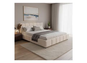 4262437186290 - Polsterbett Florenz - Bubble Design gepolstertes Kopfteil Bouclé - 180 x 200 cm - Creme