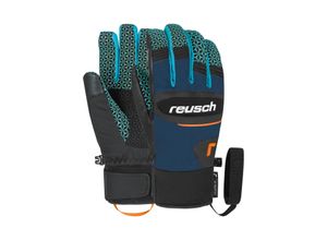 4060485528242 - Skihandschuhe REUSCH Dragon R-TEX XT Damen Gr 75 blau (blau orange) 80% Polyester 20% Ziegenleder Handschuhe mit wasserdichter und atmungsaktiver Funktion