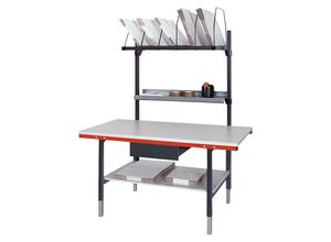 8057711830961 - Packtisch mit Ablage Zwischenboden Kartonmagazin Schublade grau kaiserkraft