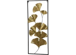 4046884067797 - Wanddekoobjekt Wanddekoration gold (goldfarben) B35cm H90cm T4cm Metall HOFMANN LIVING AND MORE Wanddekoobjekte Ginkgo Motiv in gold mit Rahmen