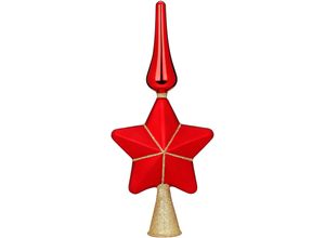 4061752081736 - Christbaumspitze MAGIC BY INGE Merry Red Weihnachtsdeko rot Christbaumschmuck Weihnachtsbaumschmuck rot (rot goldfarben) Weihnachtsbaumschmuck mit Stern Höhe ca 29 cm