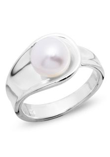 UNIQUE Moderner 925 Silberring mit weißer Perle
