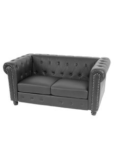 Mendler Luxus 2er Sofa Loungesofa Couch Chesterfield Kunstleder ~ runde Füße, schwarz