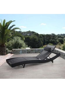 Sonnenliege Savannah, Relaxliege Gartenliege Liege, Poly-Rattan ~ anthrazit, Bezug schwarz