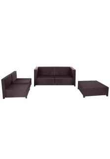 Poly-Rattan-Garnitur Tapa, Gartengarnitur Sitzgruppe Lounge-Set Sessel Sofa, Alu braun