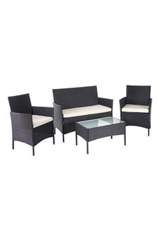 Poly-Rattan Garten-Garnitur HWC-D82, Sitzgruppe Lounge-Set ~ schwarz mit Kissen creme