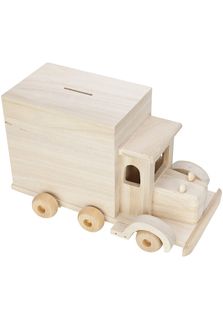 buttinette Spardose "Lastwagen" aus Holz, 25 x 14 x 15 cm