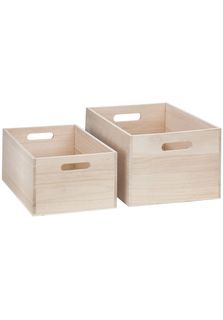 buttinette Holz-Kisten mit Tragegriffen, 36 x 26 x 19 cm und 32 x 22 x 15 cm, 2 Stück